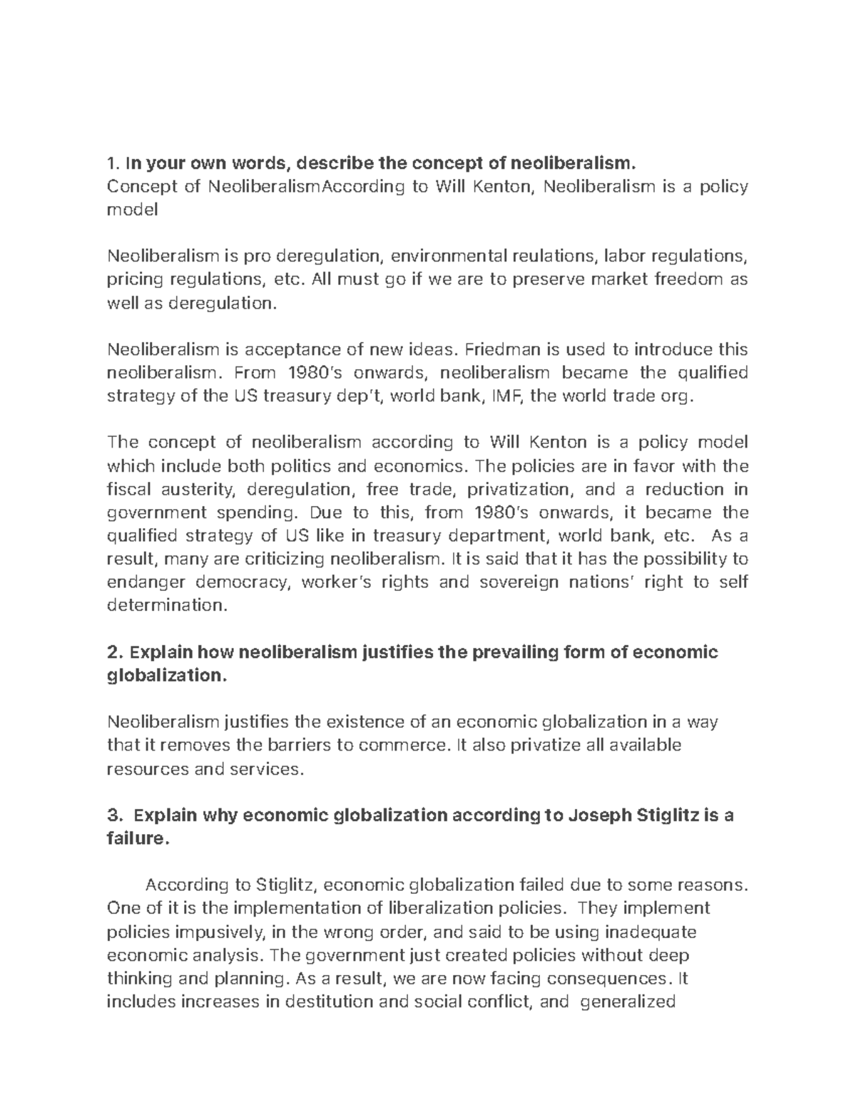 Assessment Neoliberalism - In your own words, describe the concept of ...