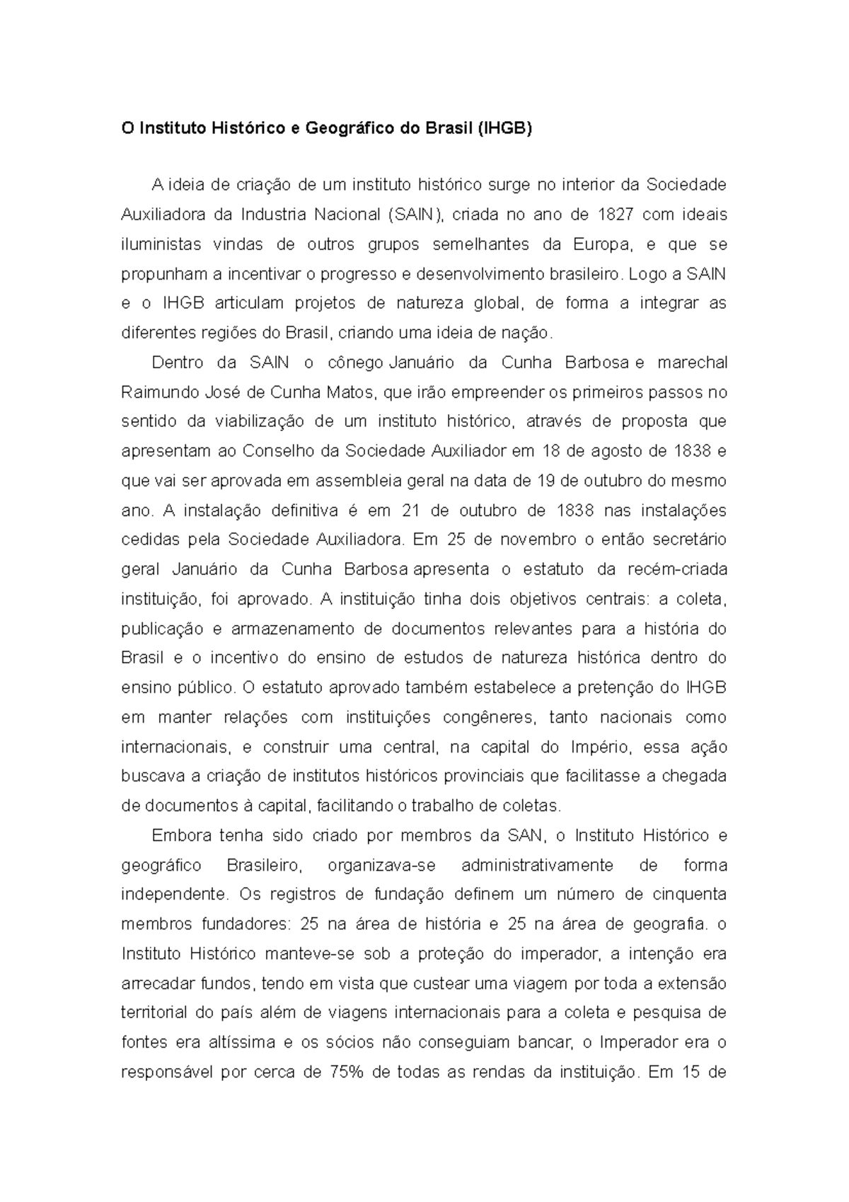 Instituto Histórico e Geográfico do Brasil - O Instituto Histórico e ...