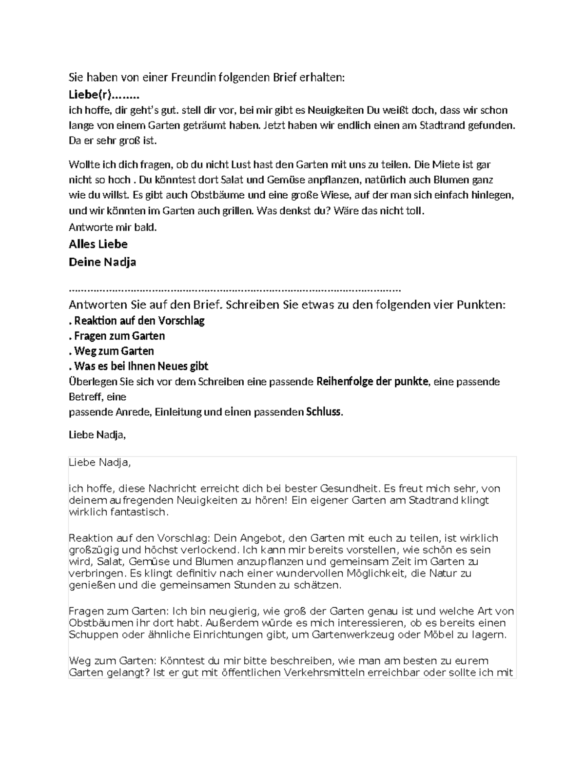 Bài thư số 4 - yty - Sie haben von einer Freundin folgenden Brief ...