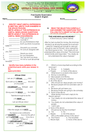 Second Quarter TEST English 10-A - Second Quarter Examination Grade 10 ...