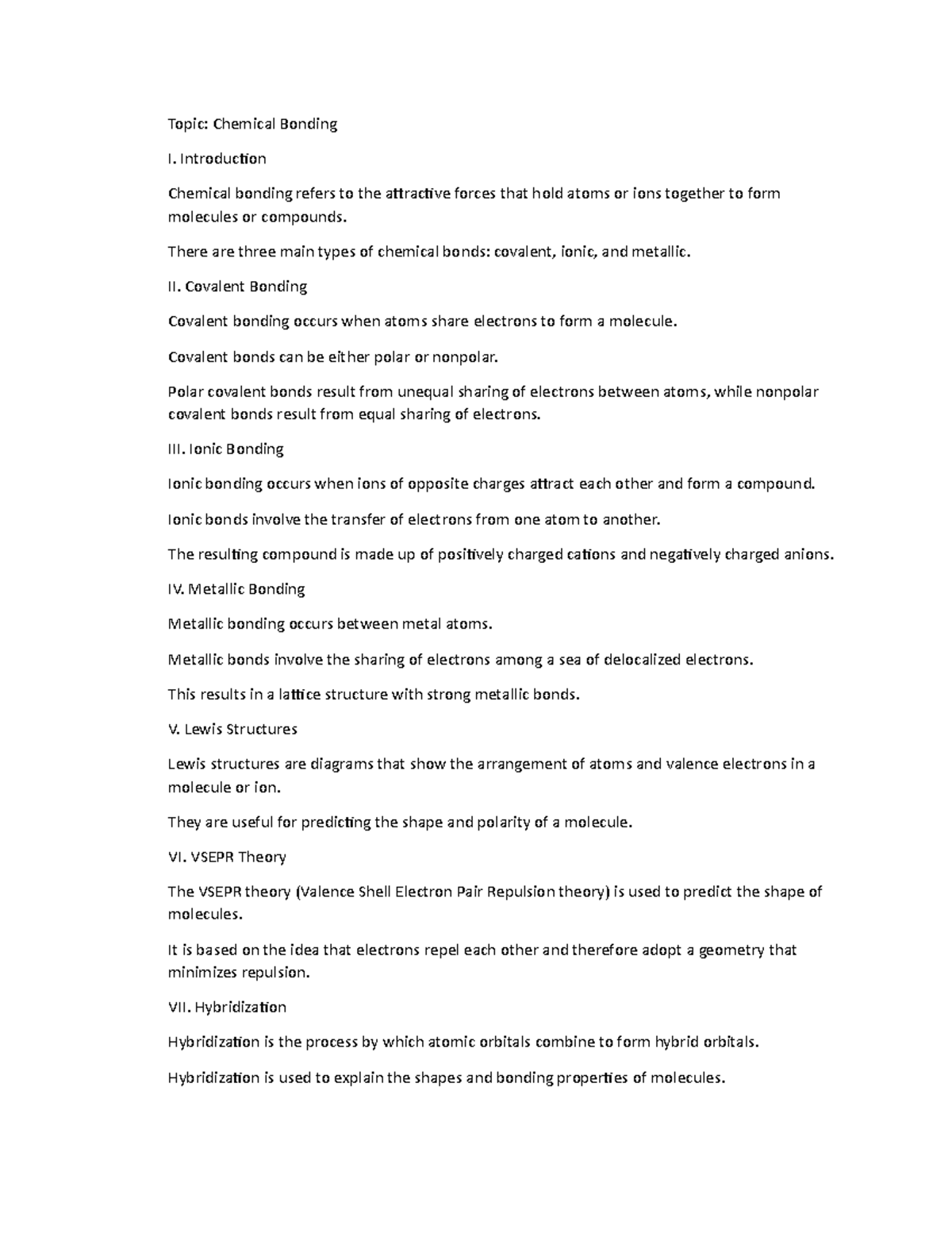 Chemistry Lecture Materials - Topic: Chemical Bonding I. Introduction ...