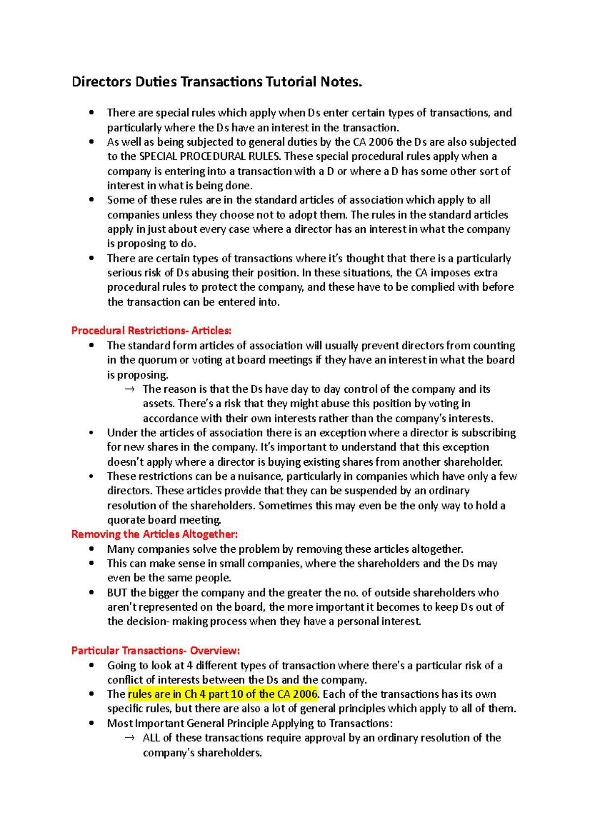 Directors Duties Transactions Notes - Directors Duies Transacions ...