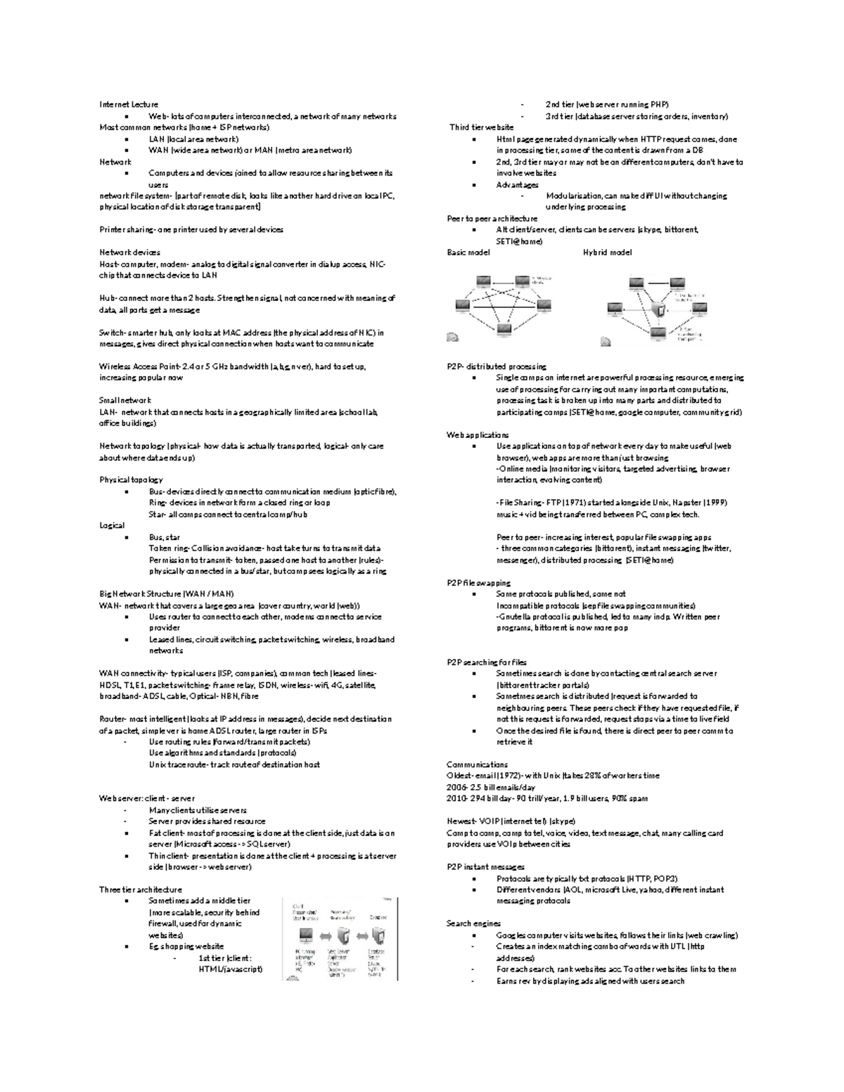 Web Systems Cheat Sheet Internet Lecture Web Lots Of Computers Interconnected A Network Of