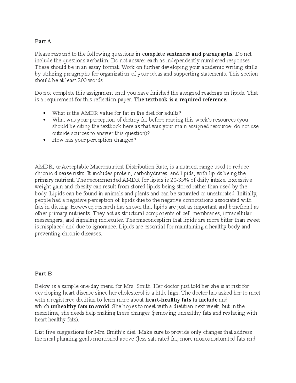 NUTR 100 Week 3 Assignment - Part A Please respond to the following questions in complete ...