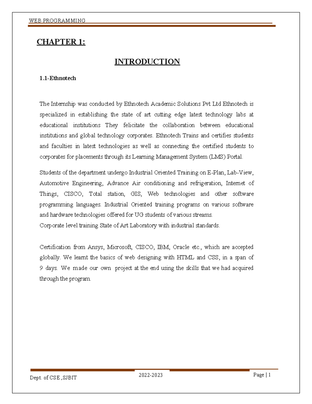 Lucky internship report - Page | 1 CHAPTER 1: INTRODUCTION 1-Ethnotech ...