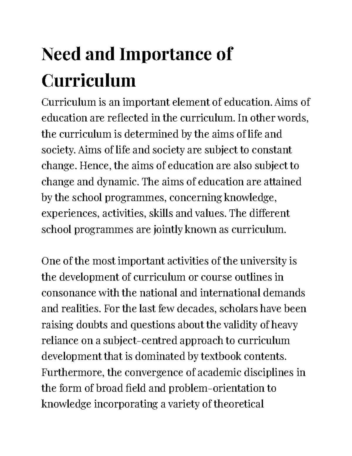 Need and Importance of Curriculum - Need and Importance of Curriculum ...