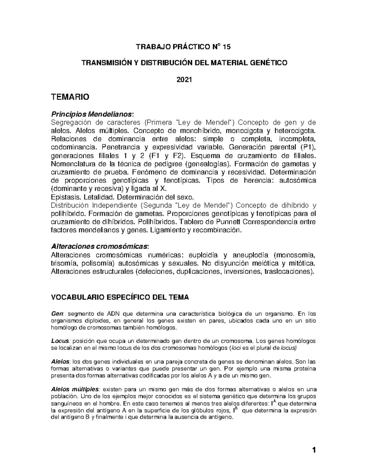 TP 15 Genetica 2021 - TP 15 DE BIOLO - TRABAJO PRÁCTICO N o 15 ...