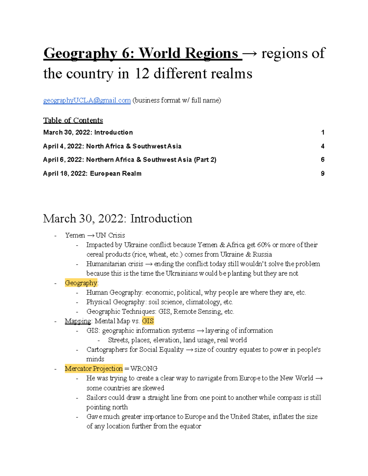 Geography 6 Notes - UCLA, Geog 6, Profesor Lilia Illes - Geography 6 ...