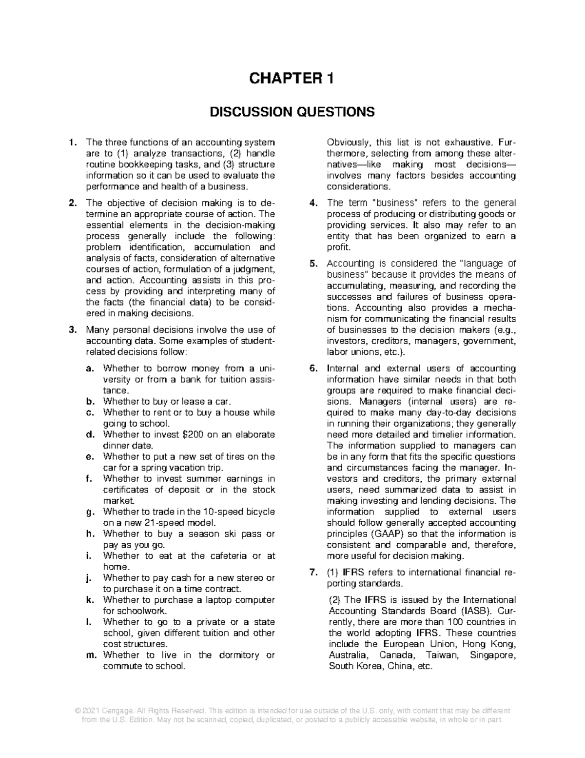 Chapter 1 - the answer for the practice - © 2021 Cengage. All Rights ...