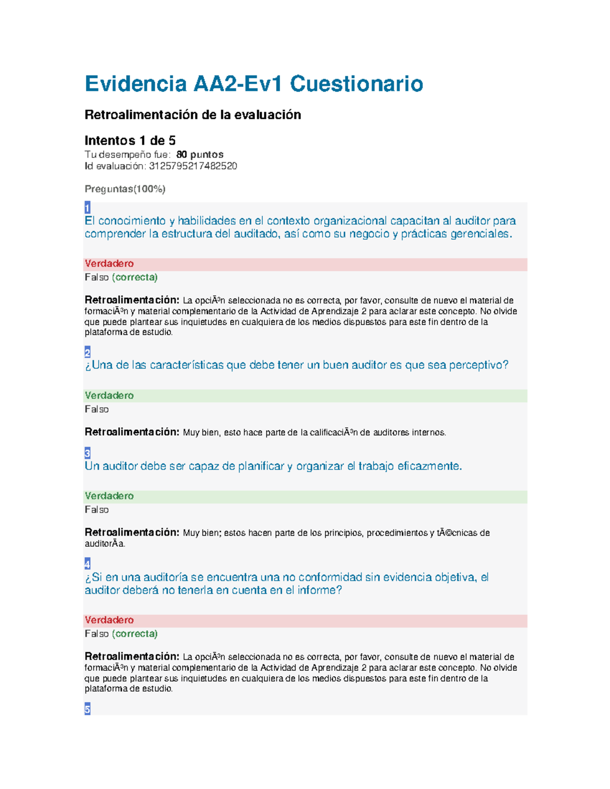 AA2-Ev1 - Evalucion 1 Actividad 2 - Evidencia Cuestionario Retroalimentación de la evaluación ...