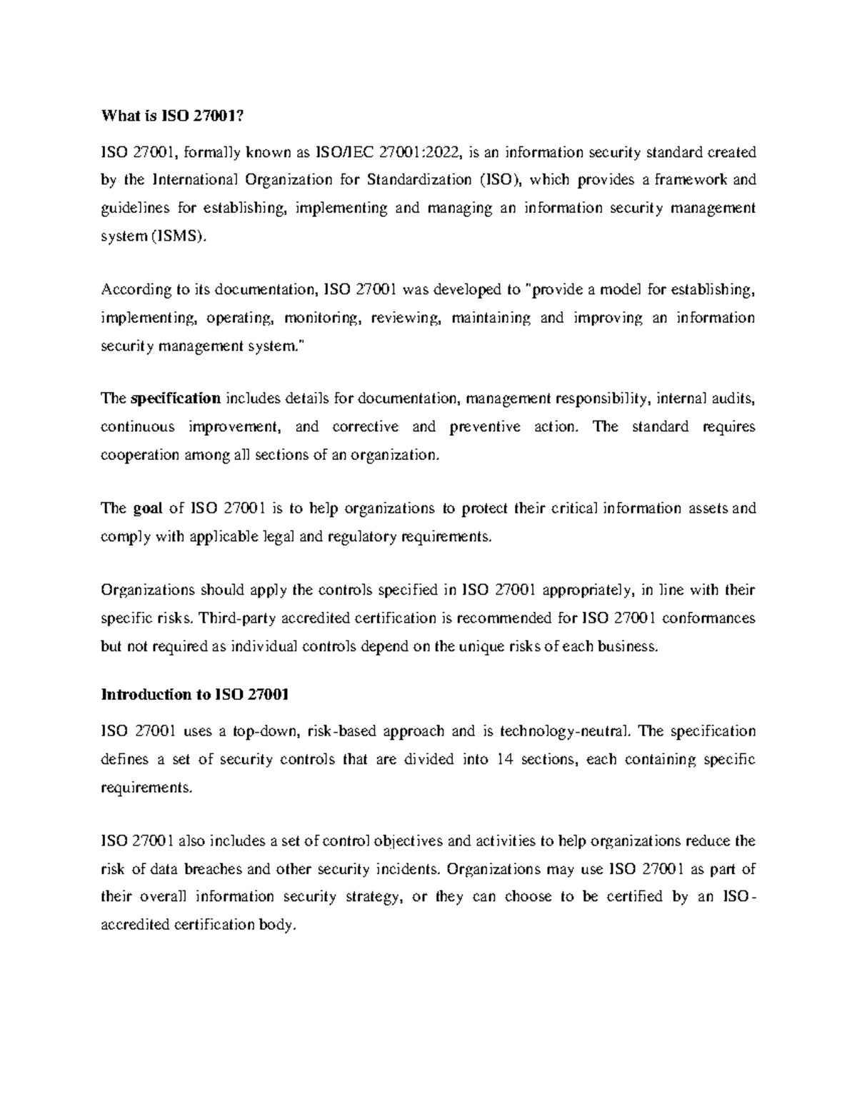 Unit -4 ISO 27001 - Final Notes - What is ISO 27001? ISO 27001 ...