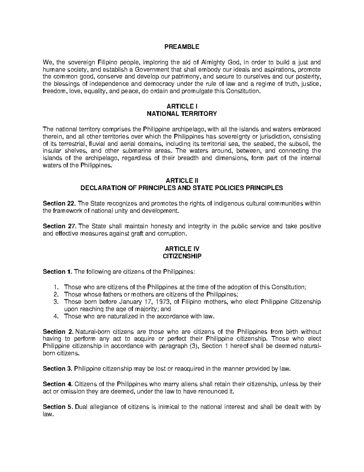 Preamble - PREAMBLE We, the sovereign Filipino people, imploring the ...