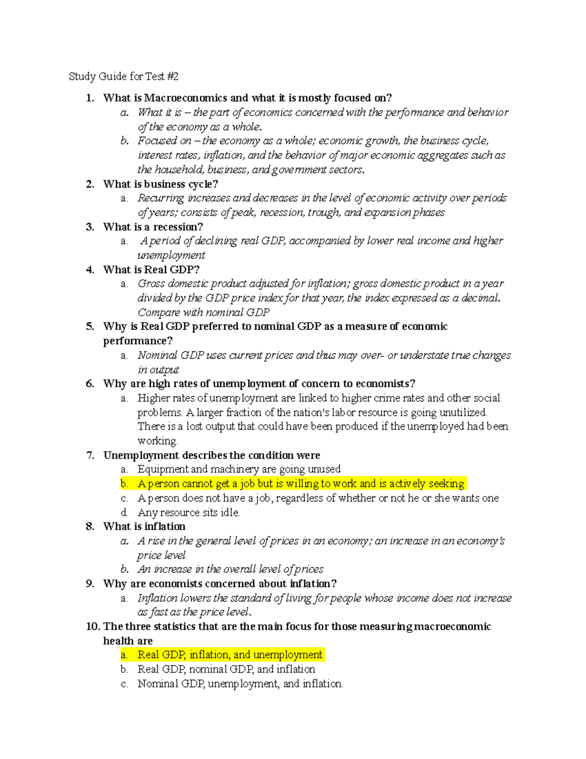 Study Guide for Test 2 - What is Macroeconomics and what it is mostly ...