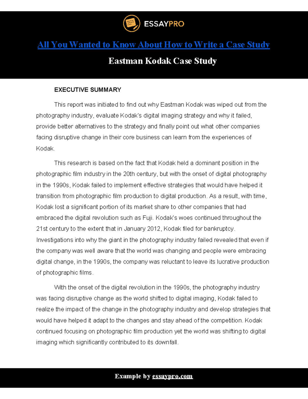 Case Study Example Kodak - Bachelor of Special Needs Education - Studocu