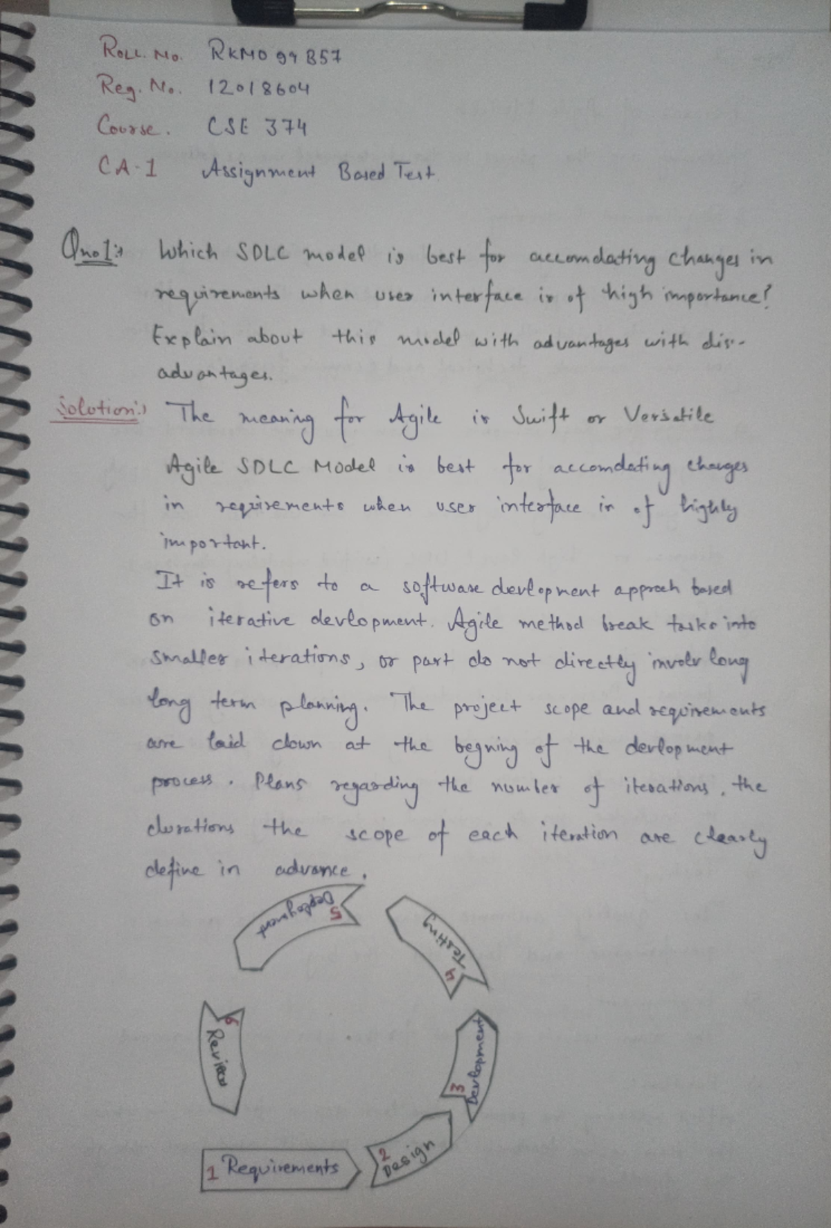 374 - Agile - KoLL. Mo RkMO 97 854 Reg. N.. 12186 ot Cour se CSE 374 CA ...