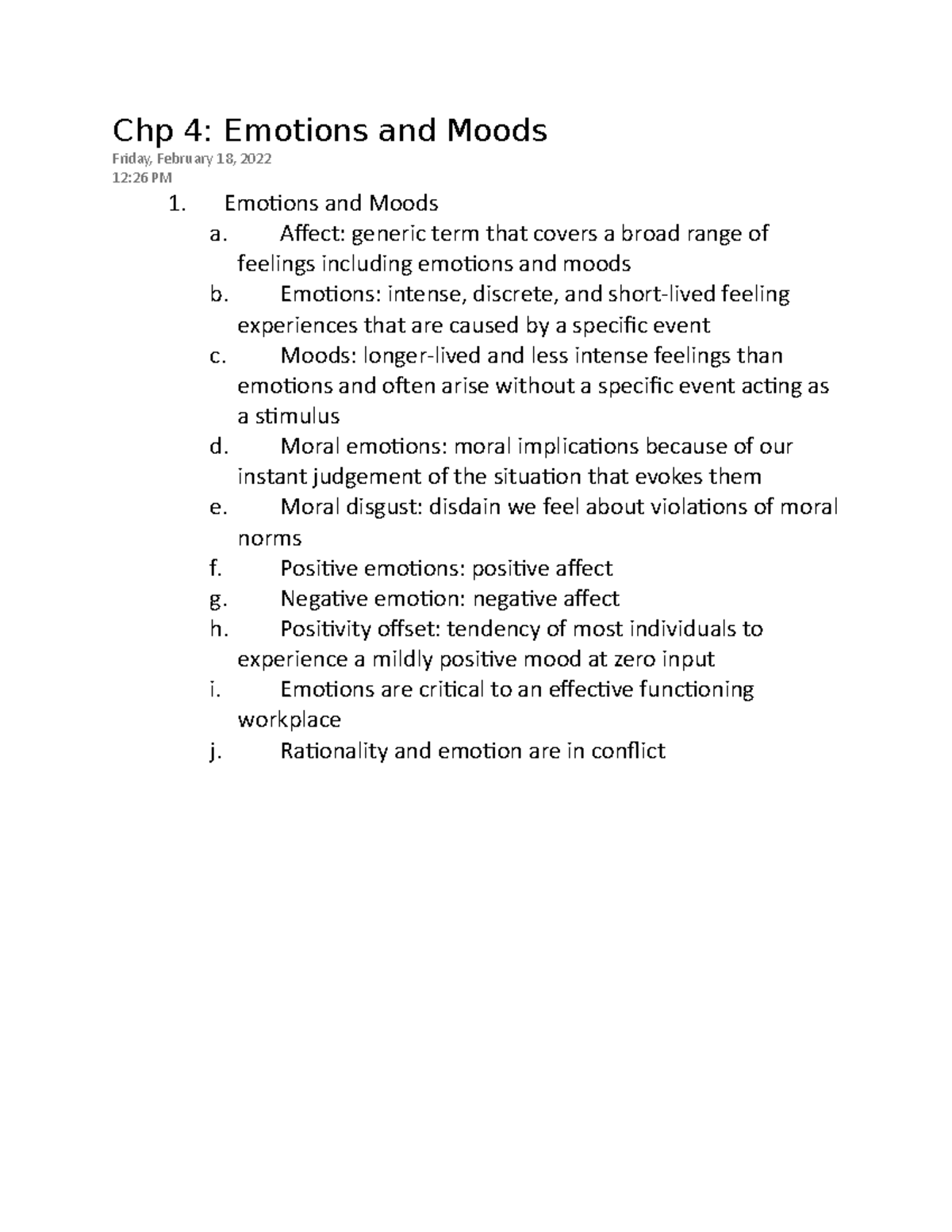 Chp 4 Emotions and Moods - Chp 4: Emotions and Moods Friday, February ...