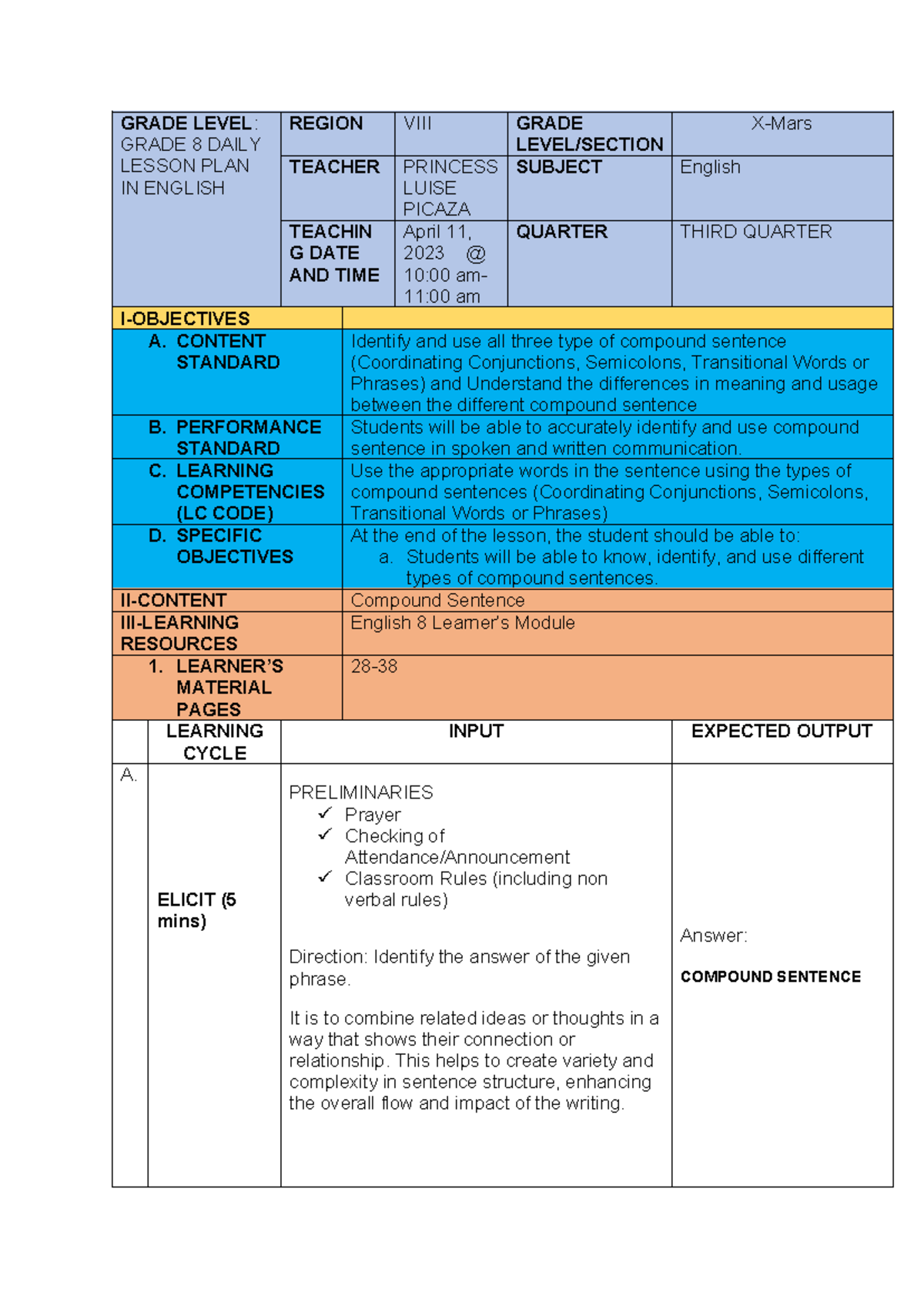 7Es-LP - read - GRADE LEVEL: GRADE 8 DAILY LESSON PLAN IN ENGLISH ...