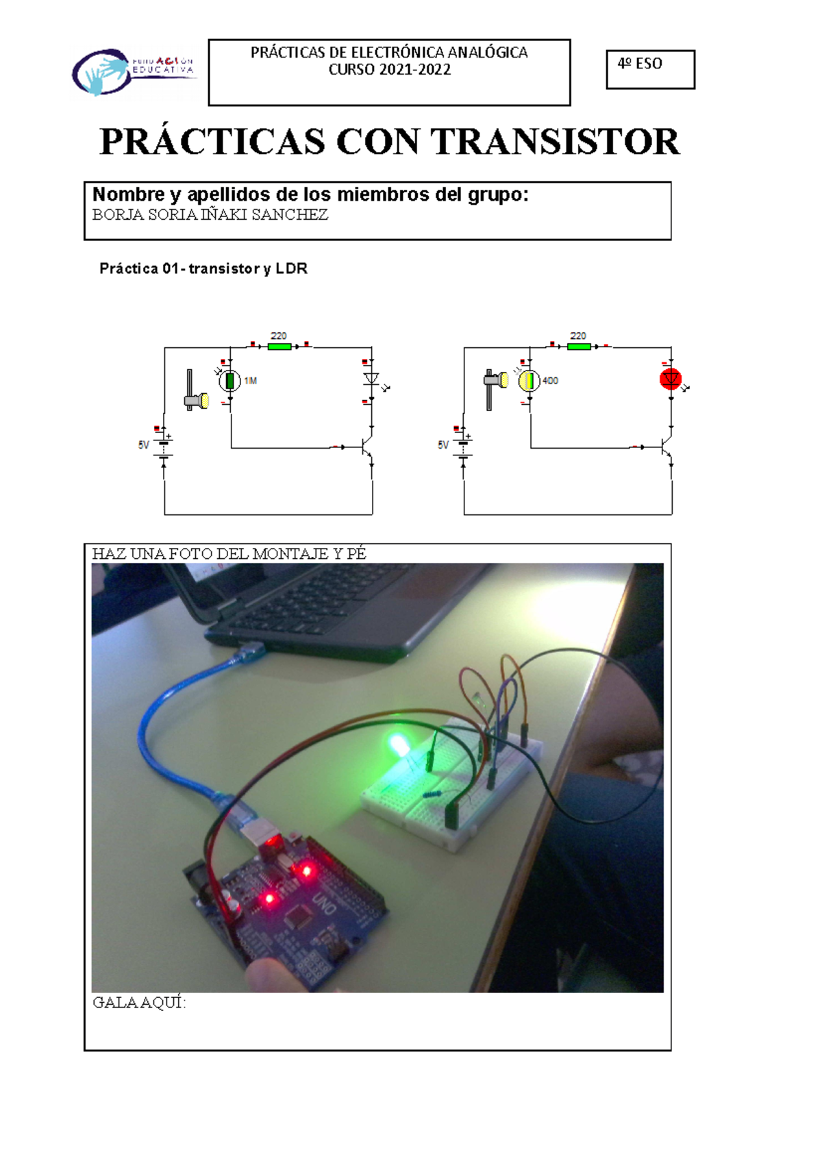 - Prácticas con transistor - PRÁCTICAS CON TRANSISTOR Nombre y ...
