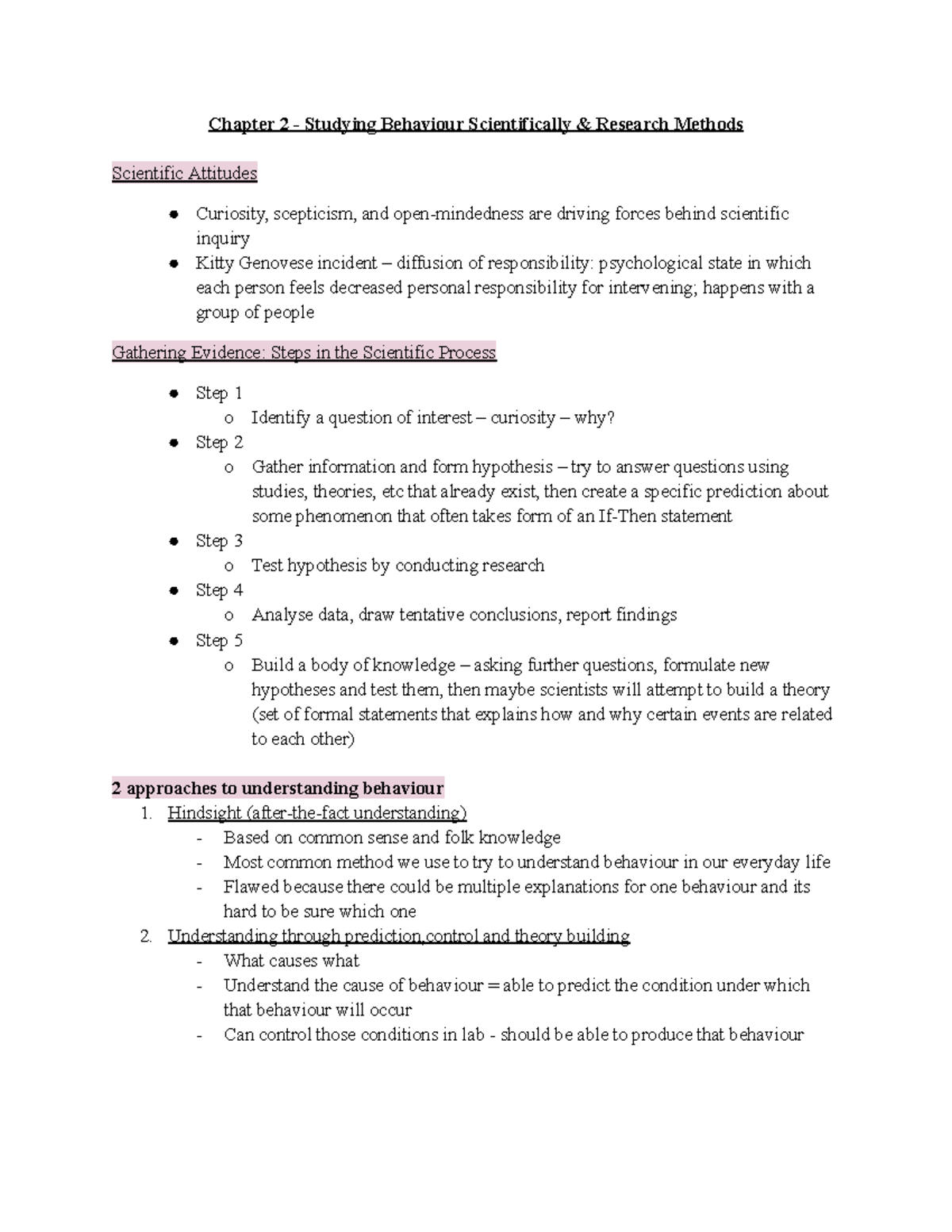 Psychology chapter 2 - Chapter 2 - Studying Behaviour Scientifically ...