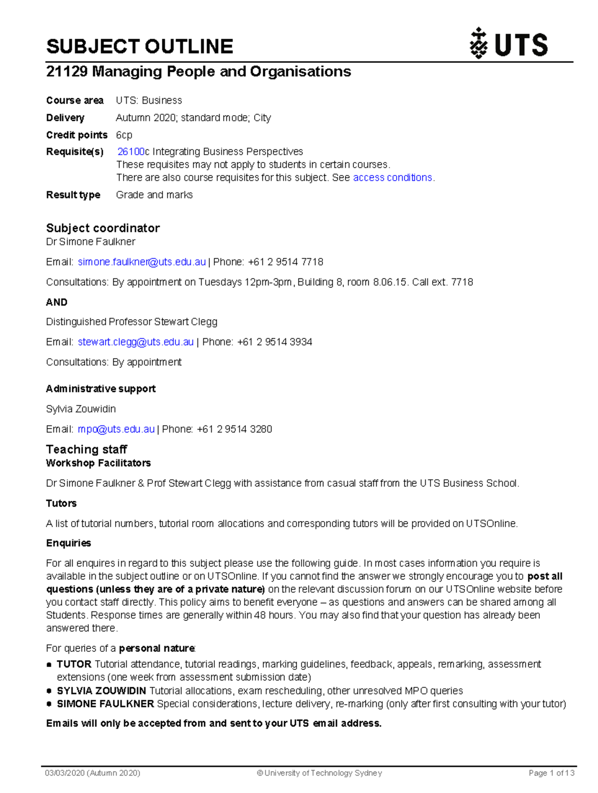 MPO SUBJECT OUTLINE - SUBJECT OUTLINE 21129 Managing People and ...