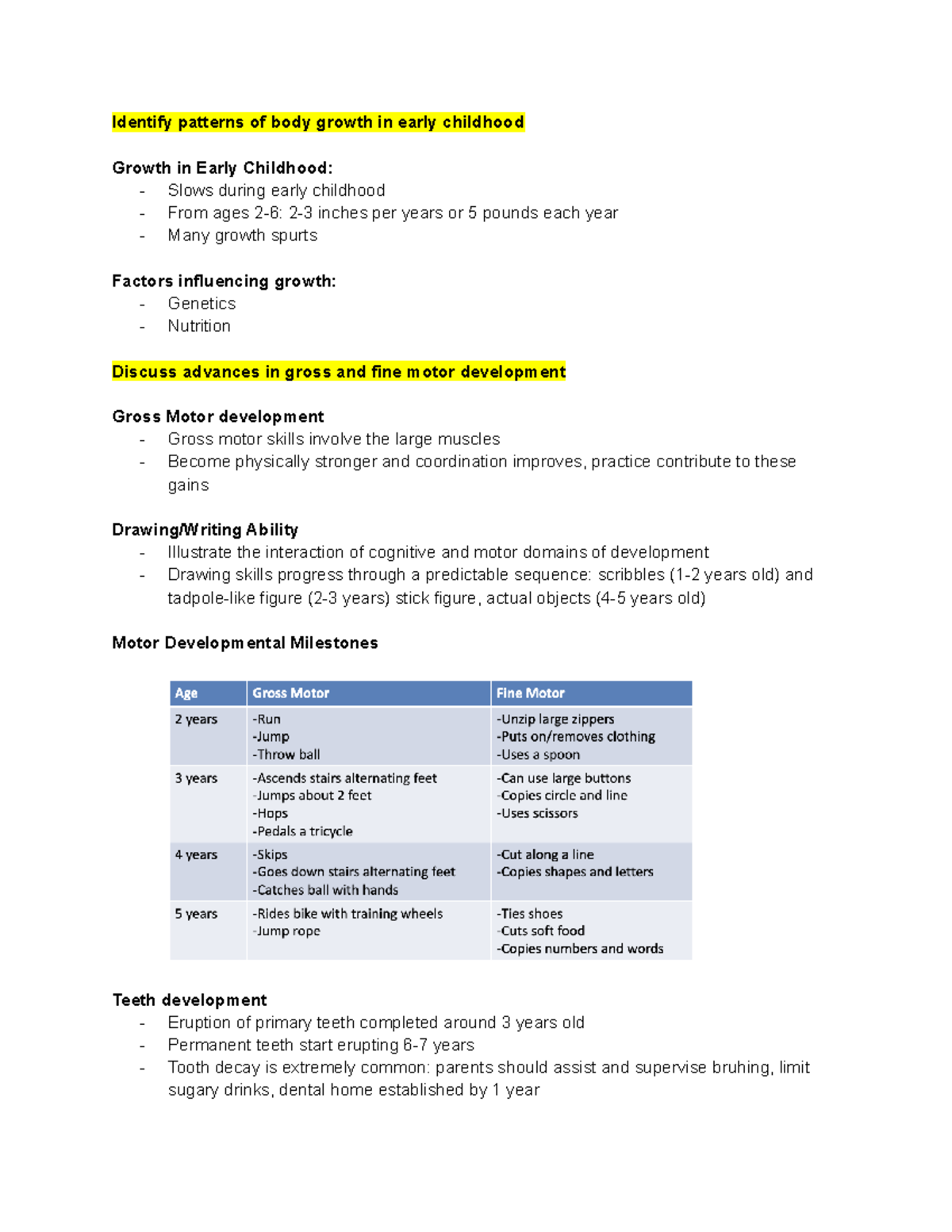 Nursing 10 24 22 Notes - Identify patterns of body growth in early ...