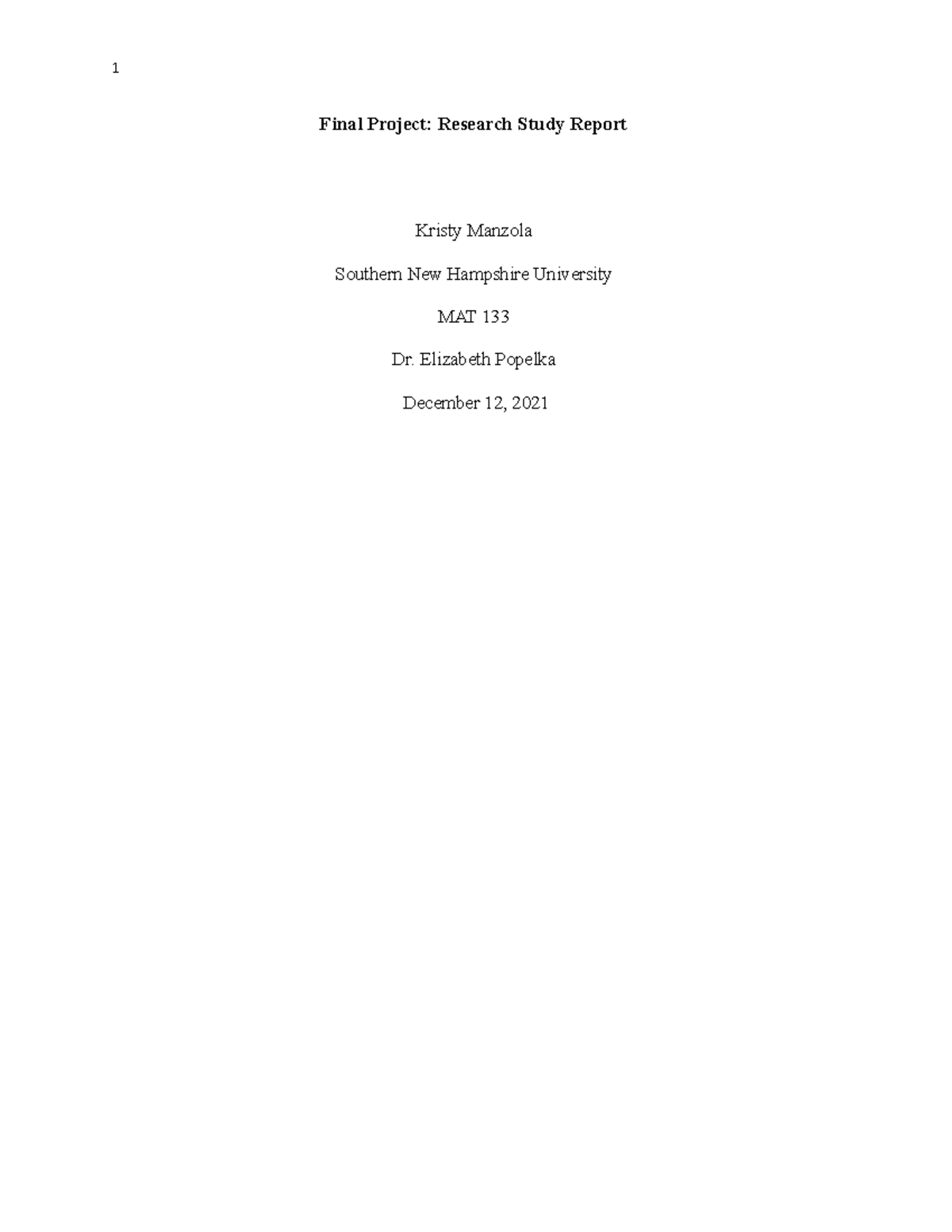 MAT 133 - Final Project - Research Study Report - Final Project ...