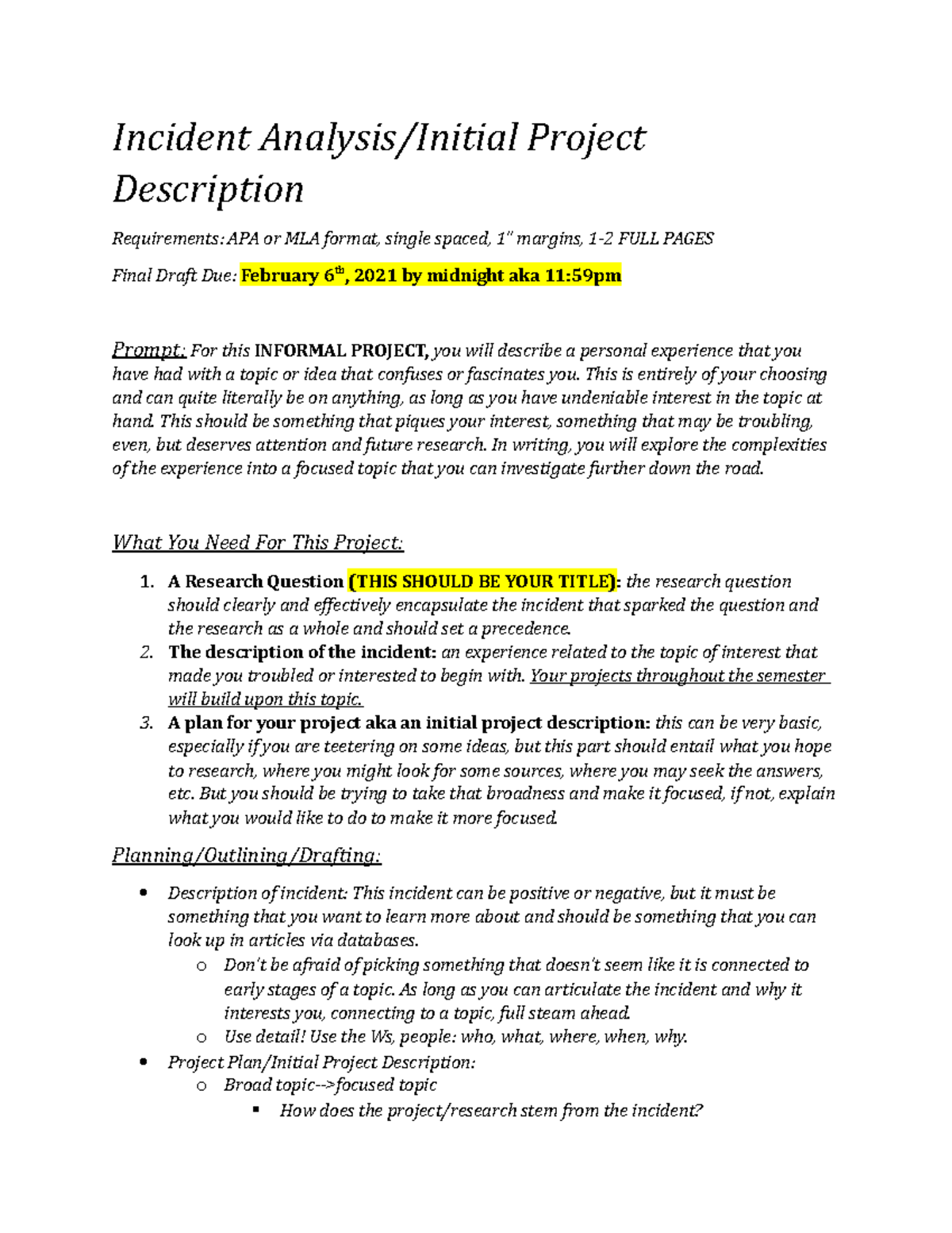 Project 1. Incident Analysis. Initial Project Description - Incident ...