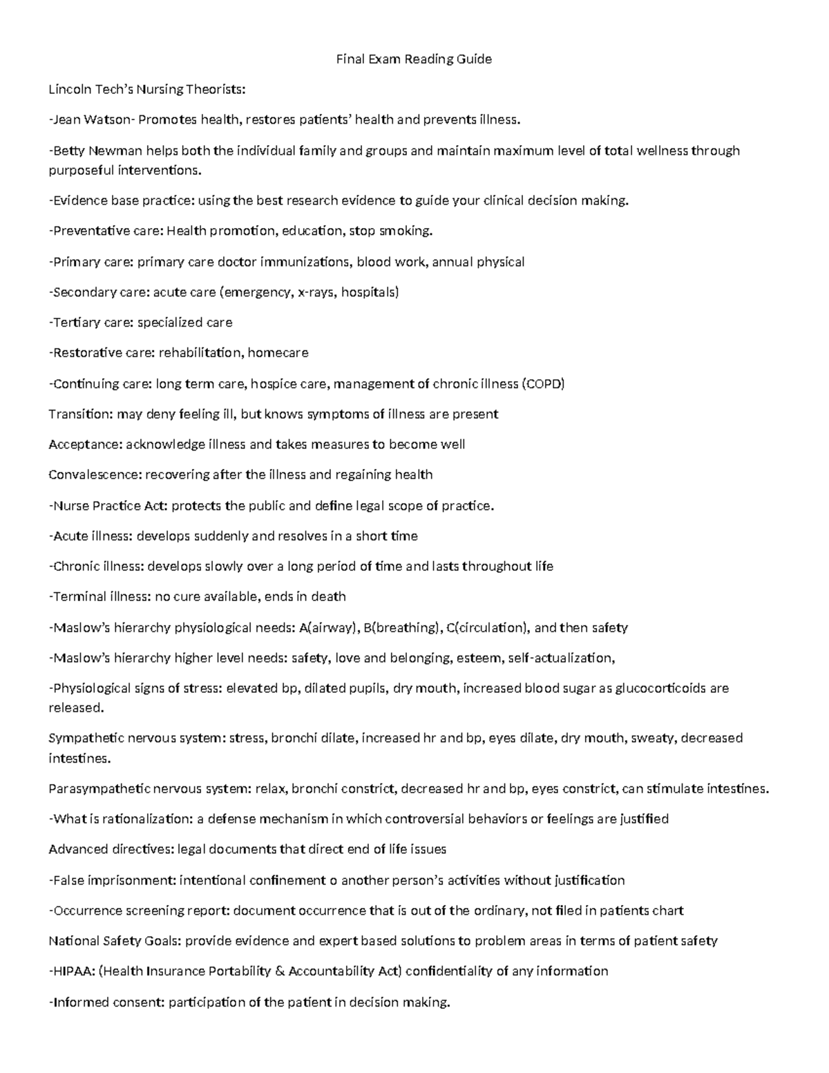 Reading Guide for 2022 Final Exam - Final Exam Reading Guide Lincoln ...