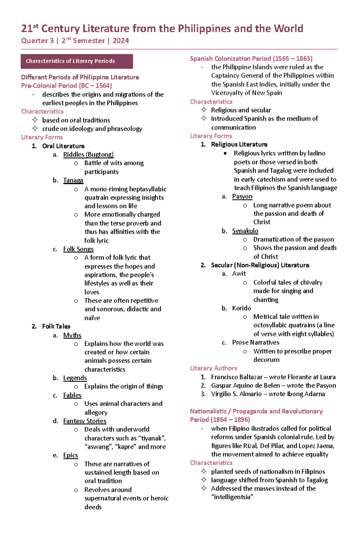 Cen Lit - Reviewer Q3 - for purposive communication - 21 st Century Literature from the ...