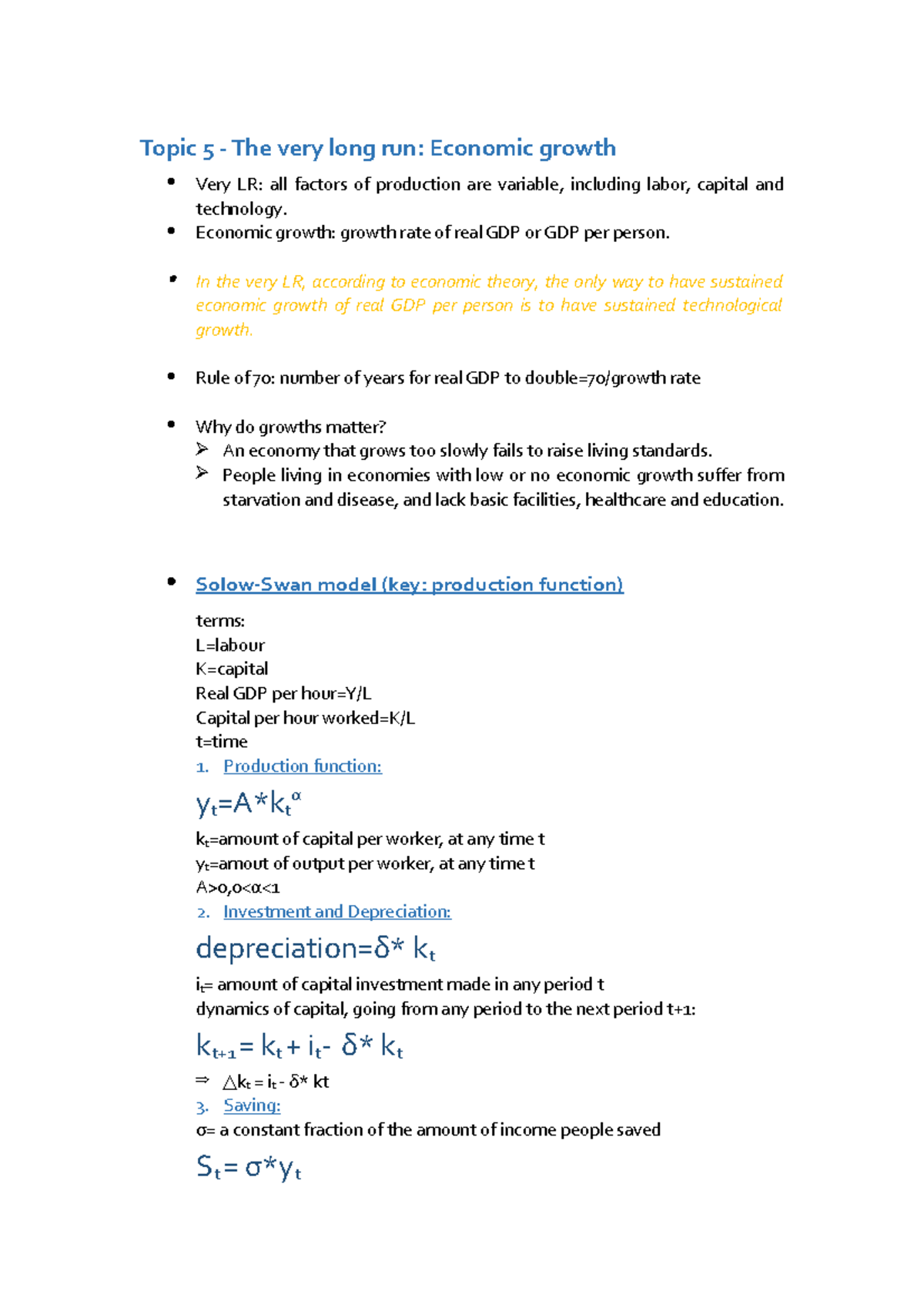 Lecture notes, lectures 5-12 - Final - Topic 5 - The very long run ...