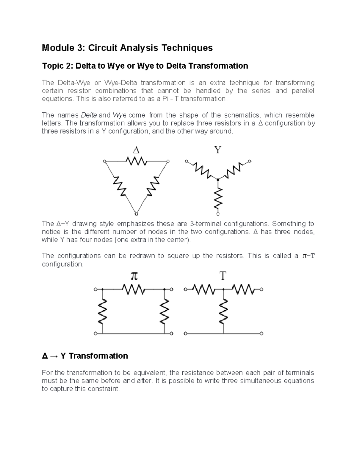 Module 3 Topic 2 Delta to Wye or Wye to Delta Transformation - Module 3: Circuit Analysis ...