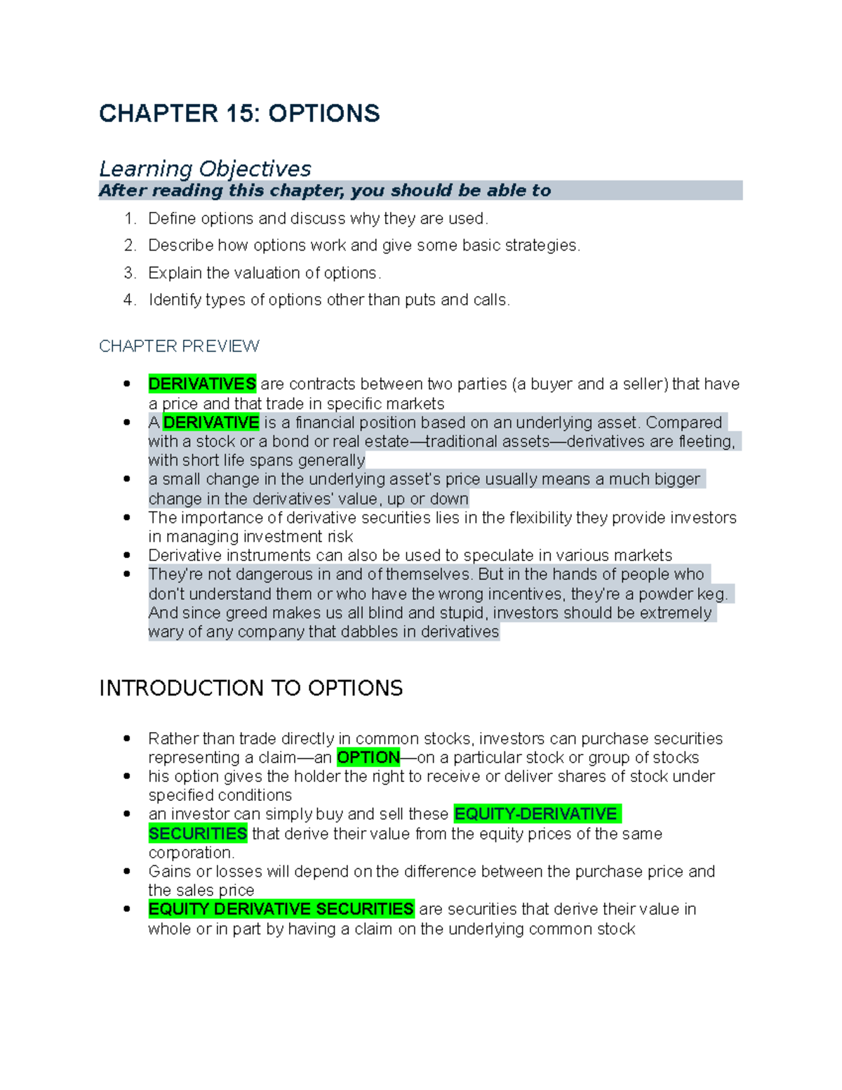 Chapter 15 MOS1023 - Lecture notes 15 - CHAPTER 15: OPTIONS Learning ...
