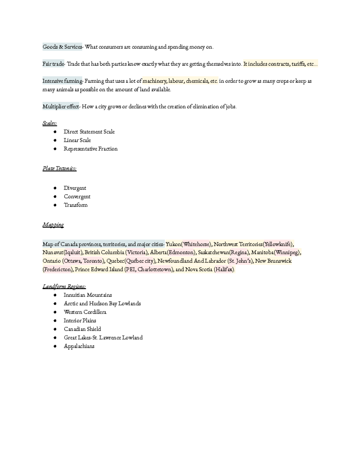 Grade 9 Final Canadian Geography Exam Study Notes - Goods &amp; Services ...