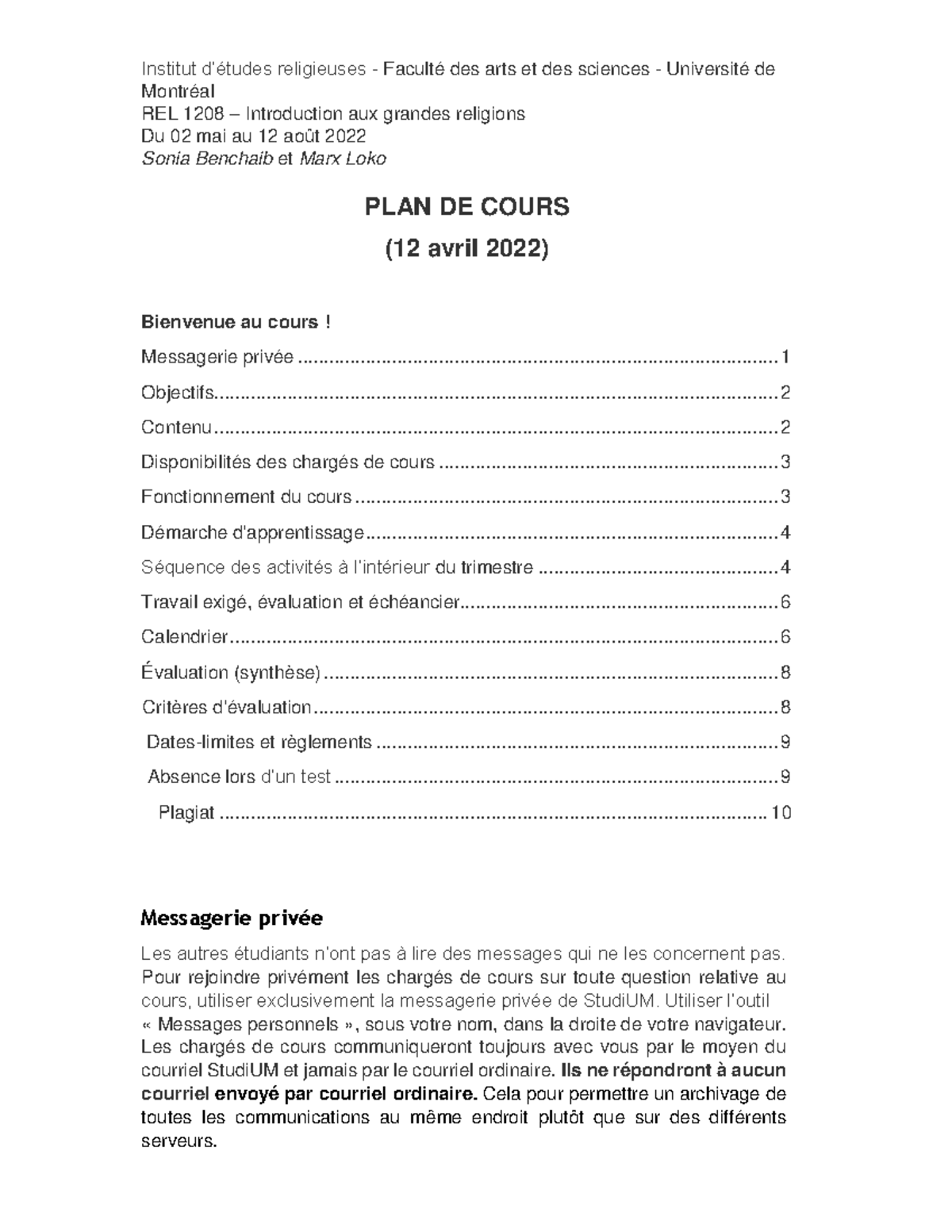 Plan de cours REL 1208 E 2022 - Institut d’études religieuses - Faculté ...
