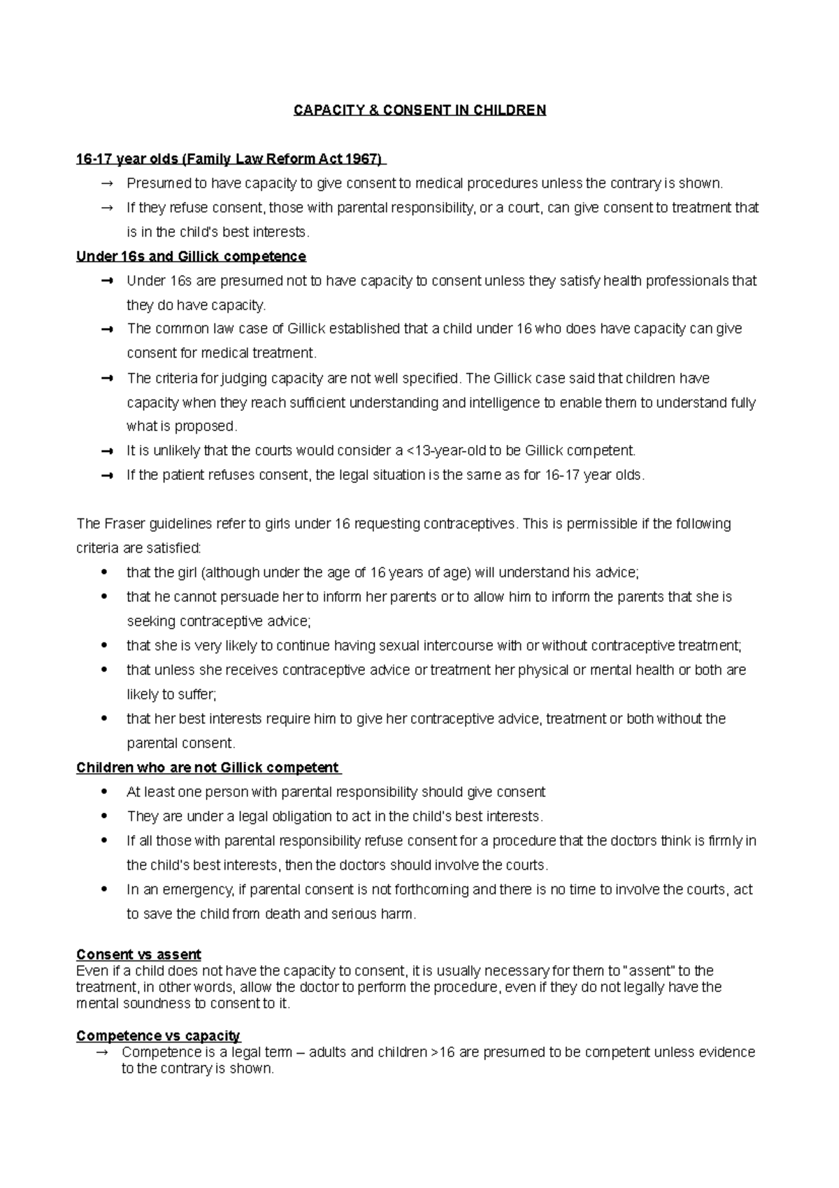Capacity and consent in children - CAPACITY & CONSENT IN CHILDREN 16-17 ...