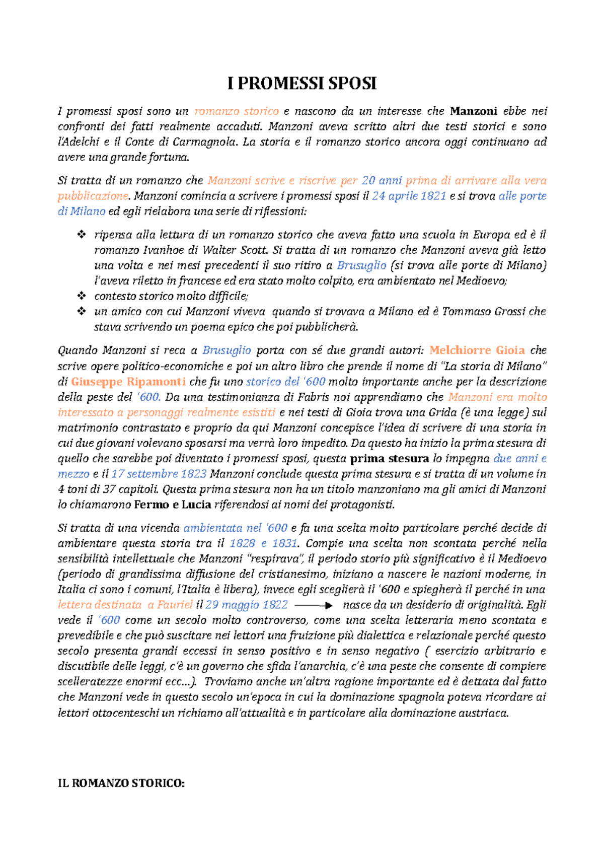 I Promessi Sposi - Appunti integrali preso a lezione con interesse al ...