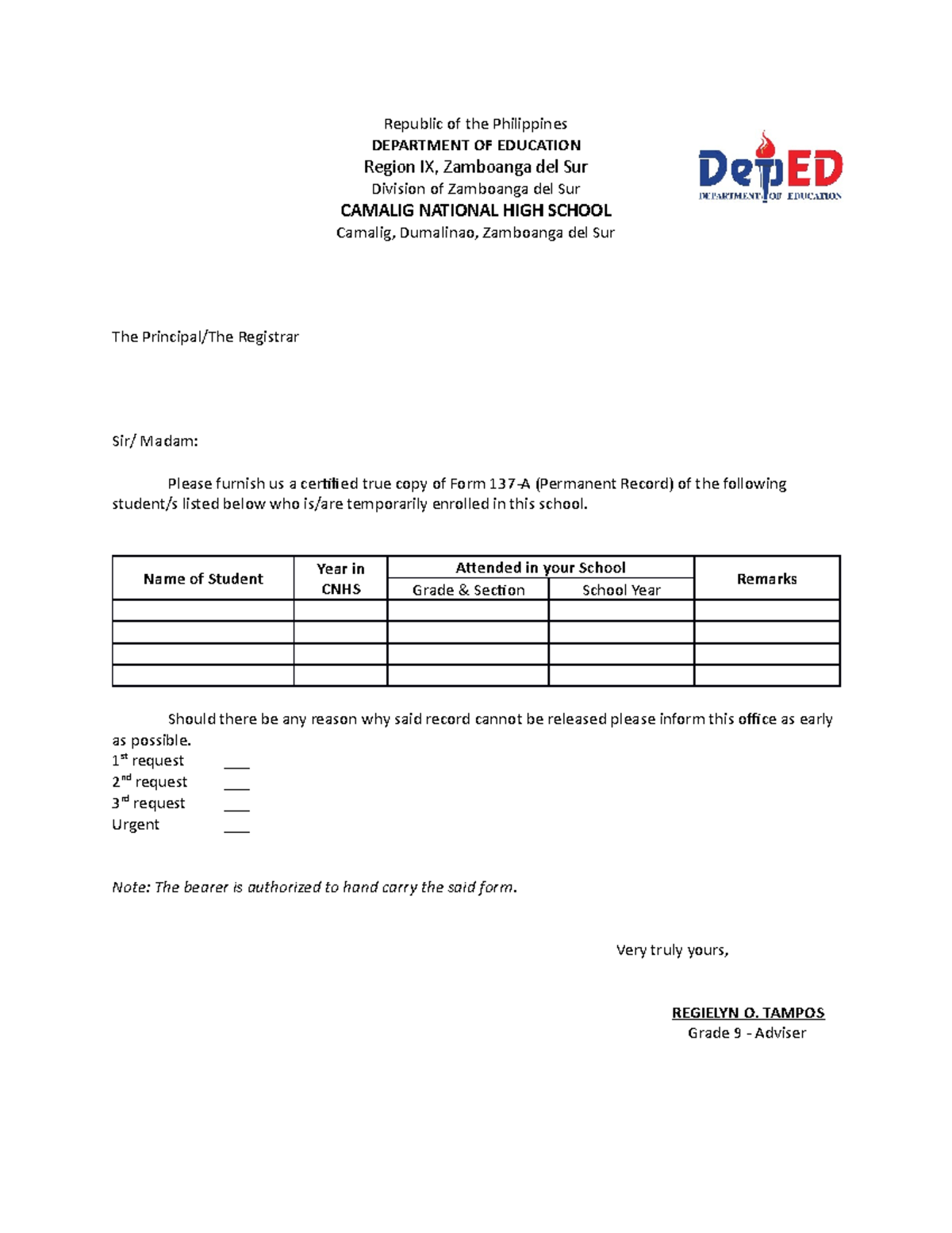 Request-forms - Report forms - Republic of the Philippines DEPARTMENT ...
