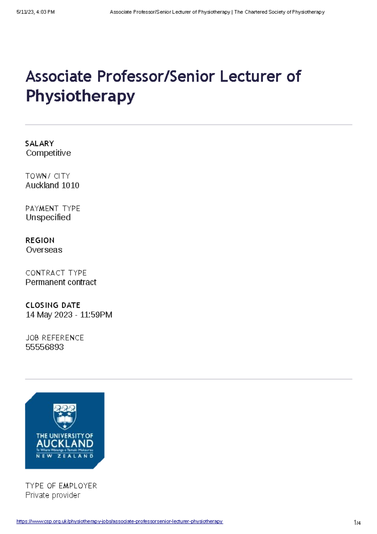 Associate Professor Senior Lecturer of Physiotherapy The Chartered ...