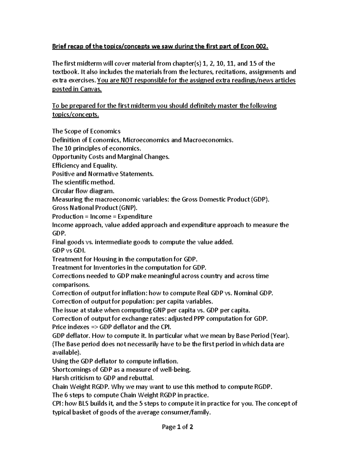 Topics review Exam1 - Page 1 of 2 Brief recap of the topics/concepts we ...