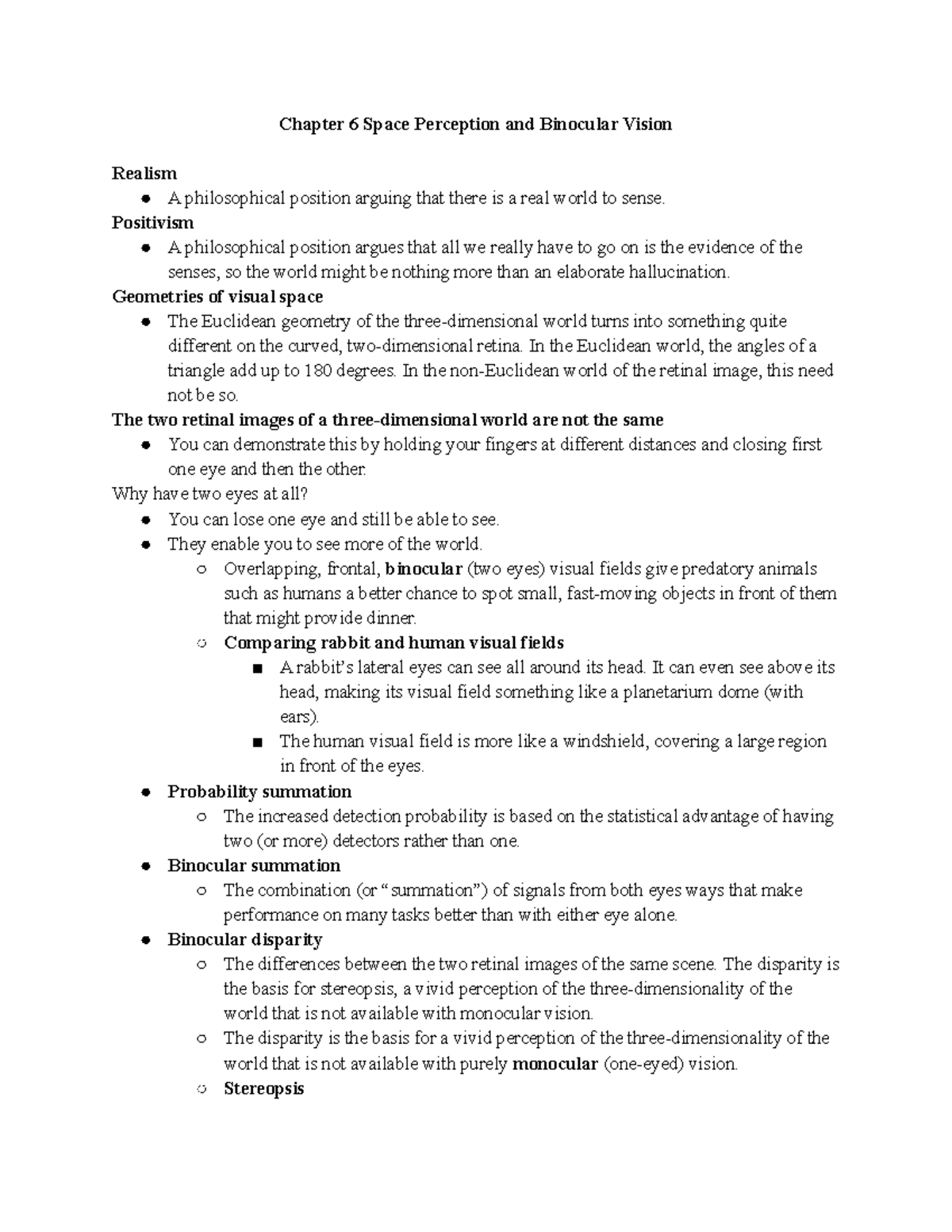 Chapter 351 Chapter 6 Notes - Chapter 6 Space Perception and Binocular ...