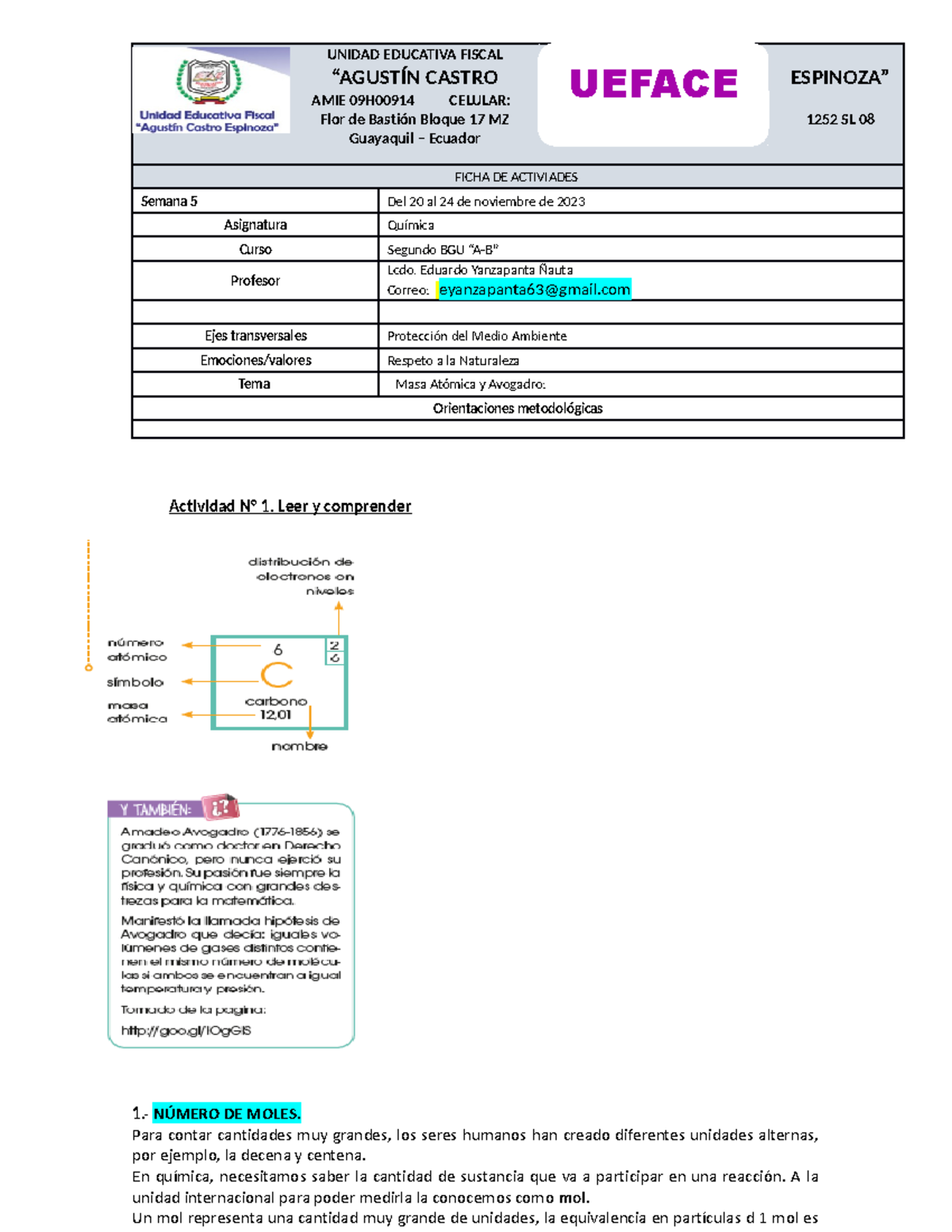 Eduardo SEM 5 QUI-BIO- 2DO BGU - UNIDAD EDUCATIVA FISCAL “AGUSTÍN CASTRO ESPINOZA” AMIE 09H00914 ...