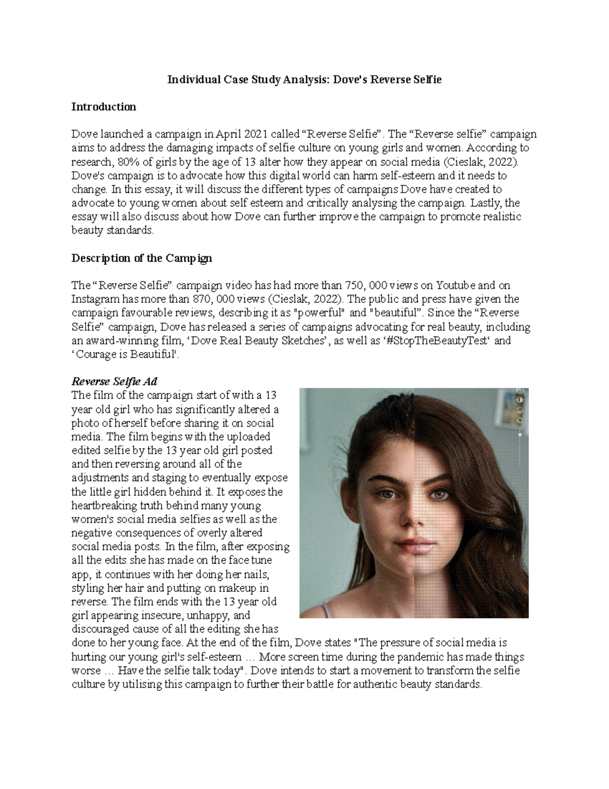 2004 intgrated marketing communications - Individual Case Study Analysis: Dove's Reverse Selfie ...