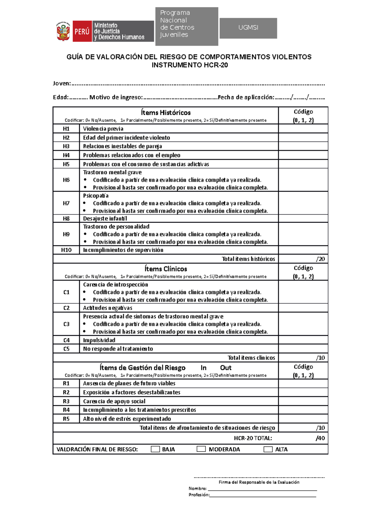 Valoracion HCR 20-pRUEBA DE RIESGO DE VIOLENCIA - Programa Nacional de ...