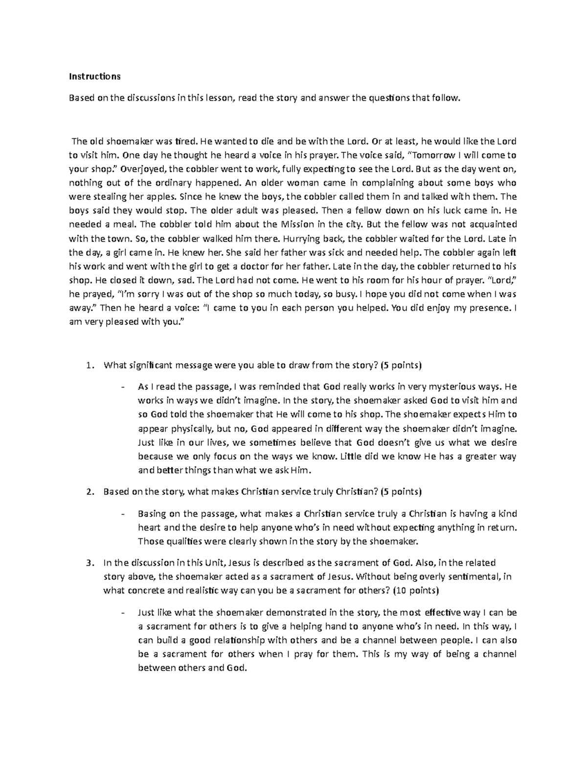 CFED-W5 - Based on the discussions in this lesson, read the story and ...