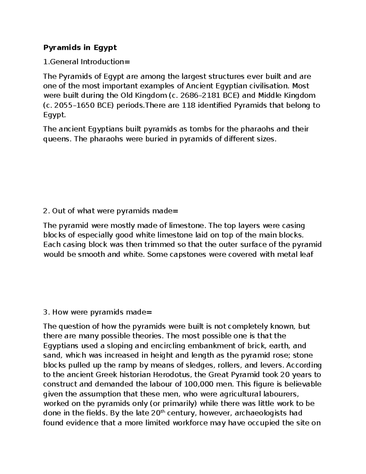 Pyramids in Egypt - Hmmmm - Pyramids in Egypt 1 Introduction= The ...