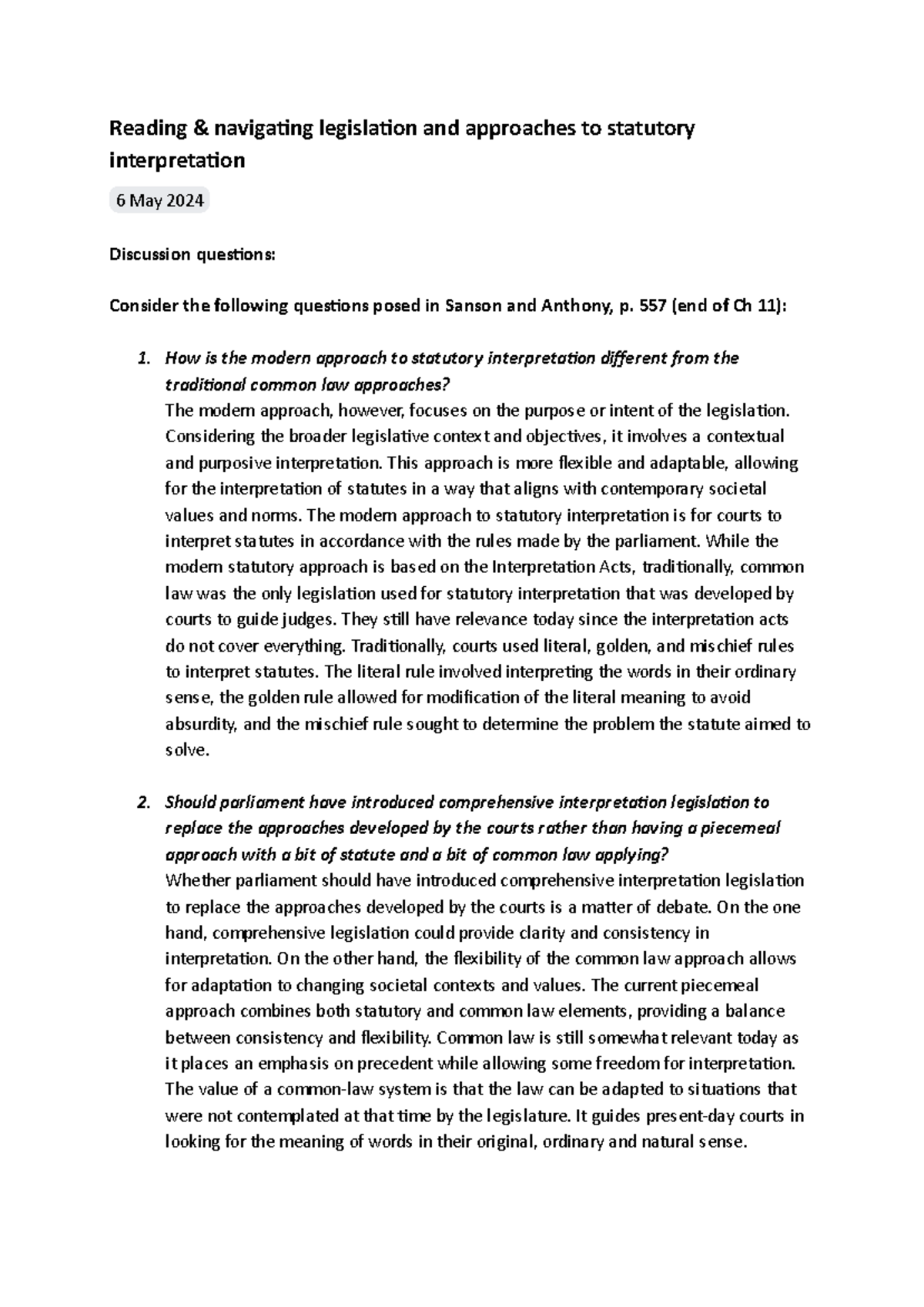 Reading and navigating legislation and approaches to statutory ...