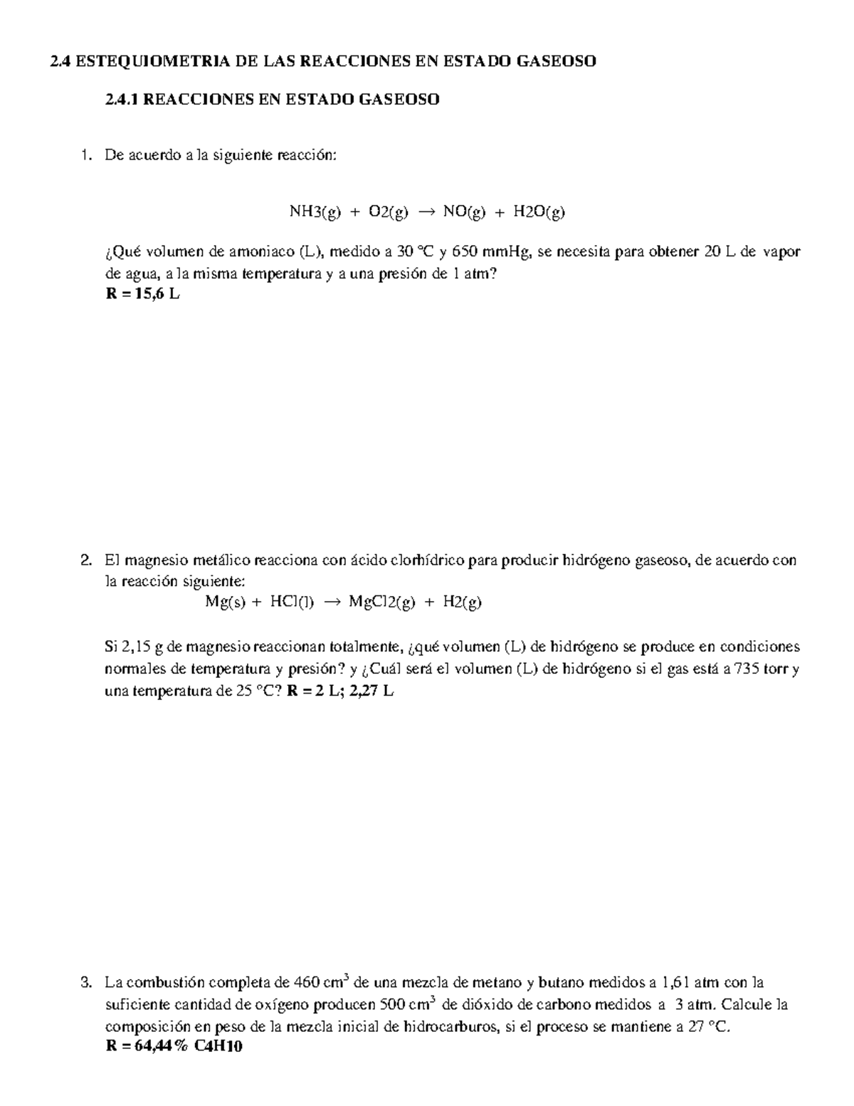 Ejercicios GUIA No. 2 Estequiometría de los gases (2) - 2 ESTEQUIOMETRIA DE LAS REACCIONES EN ...