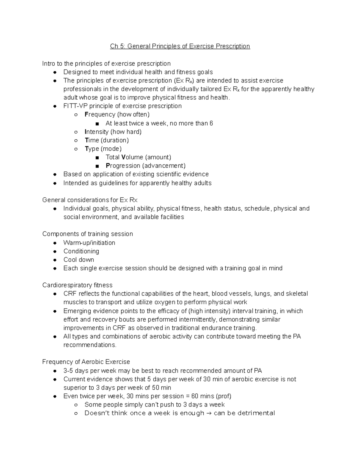 Chapter 5: General Principles of Exercise Prescription - Ch 5: General ...