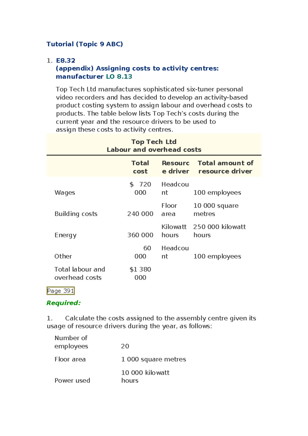 Tutorial on ABC - EXERCISE ON OVERHEAD COSTING - Tutorial (Topic 9 ABC ...