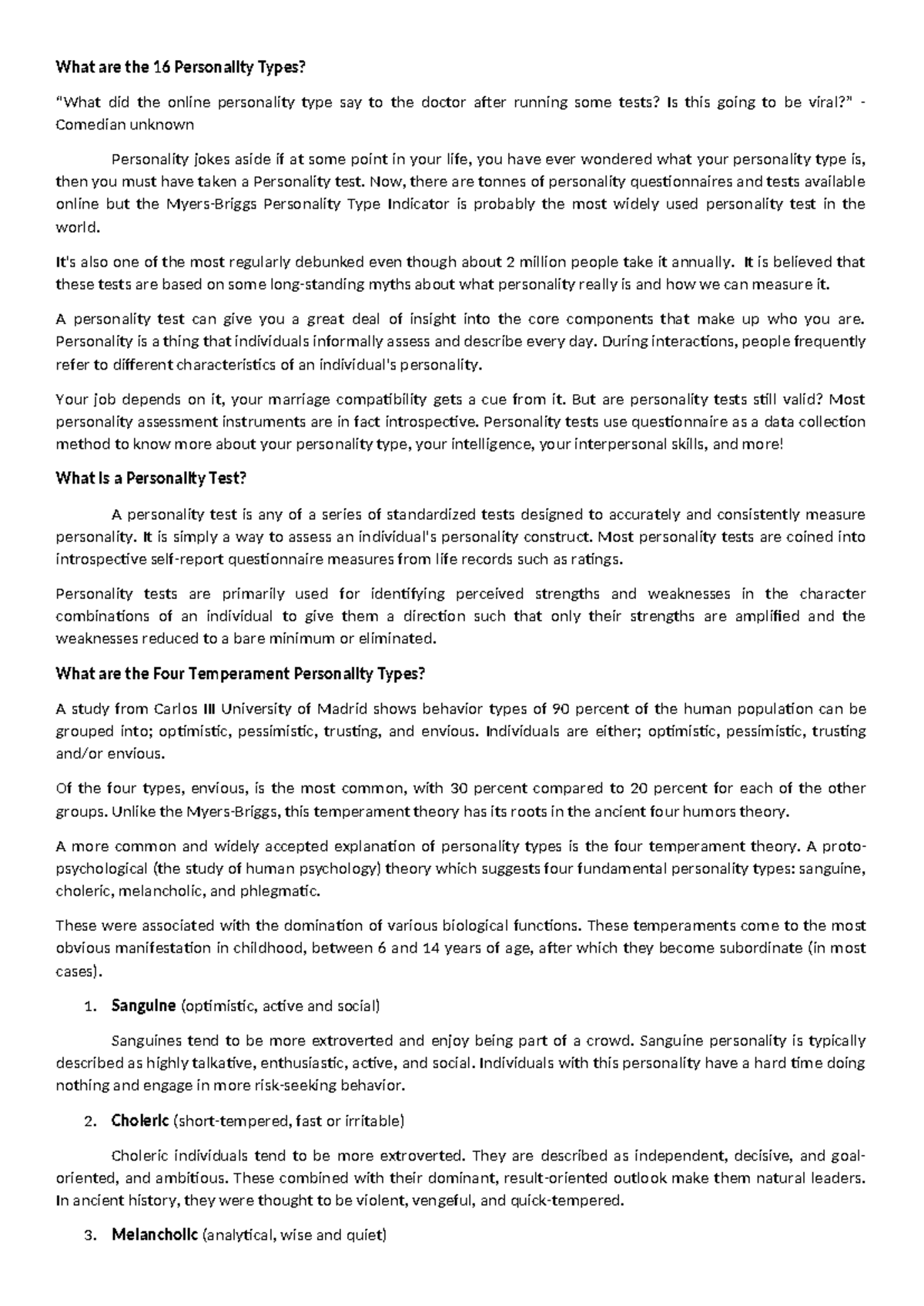 Personality Types - What are the 16 Personality Types? “What did the ...